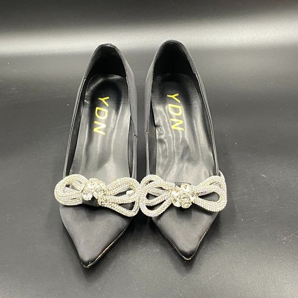 YDN | Shoes | Black Crystal Bow Heels | Poshmark